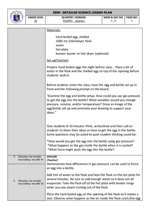 GAY LUSSAC'S LAW LESSON PLAN | DOCX | Chemistry | Science