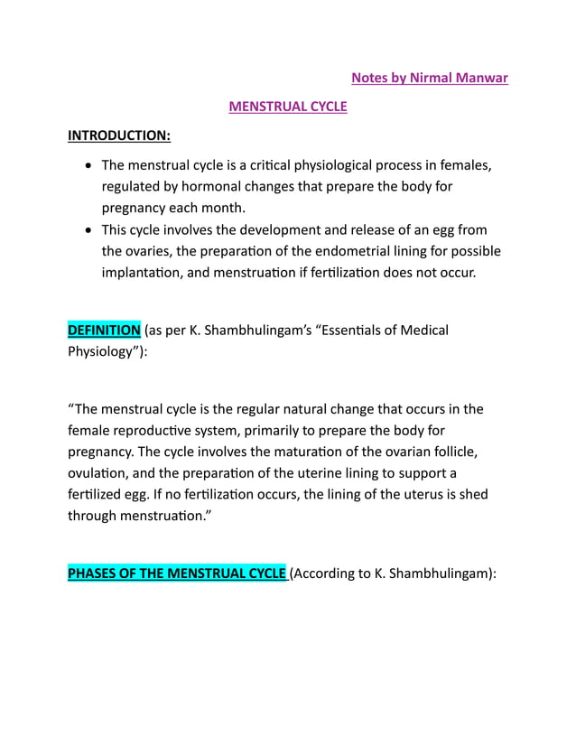 MENSTRUAL CYCLE INFORMATION IN EASY WAY FOR MEDICAL STUDENTS | PDF