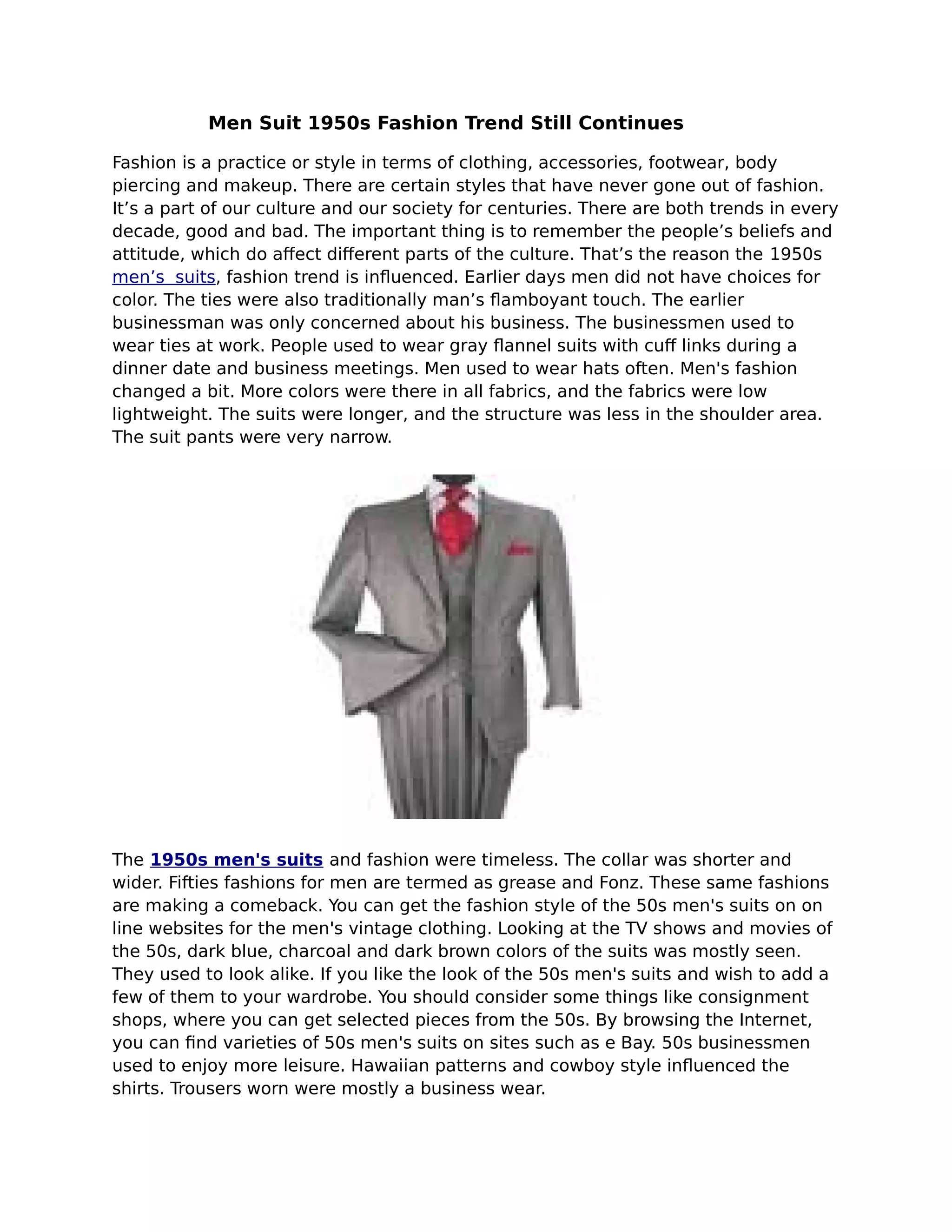 1950s Fashion Mens Suits