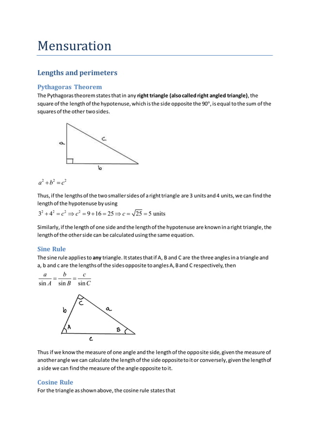 Mensuration notes and_ solved problems | DOCX | Physics | Science