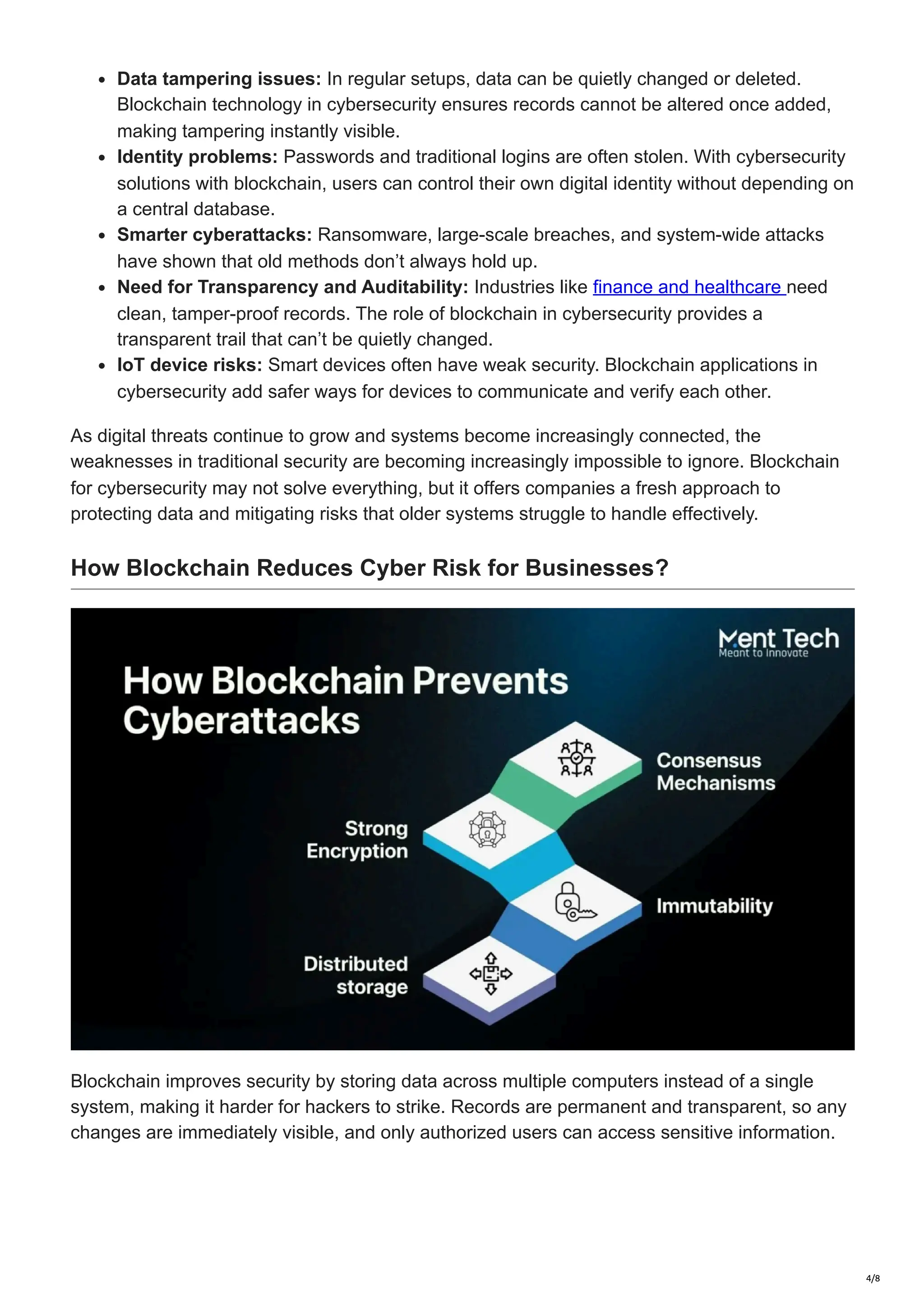 Role of Blockchain in Cybersecurity-Ment Tech Labs | PDF