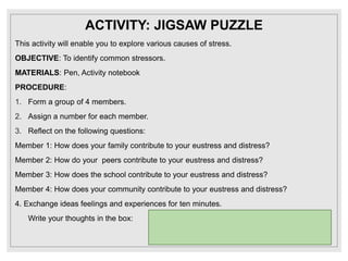 Mental and emotional health 3rd quarter activities | PPTX