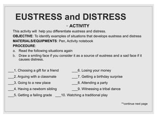 Mental and emotional health 3rd quarter activities | PPTX
