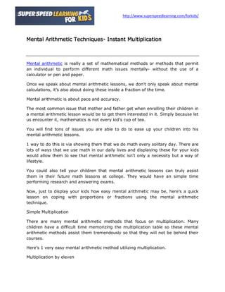 Mental arithmetic techniques instant multiplication | PDF