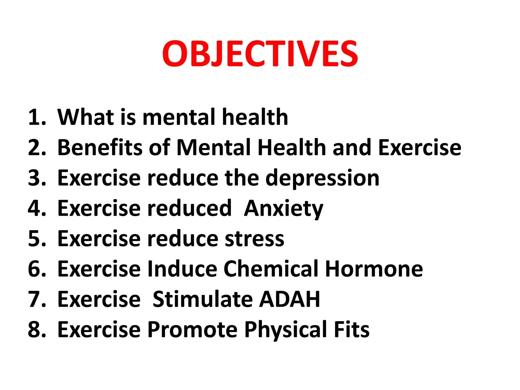 MENTAL BENEFITS OF EXERCISE HEALTH EDUCATION | PPTX
