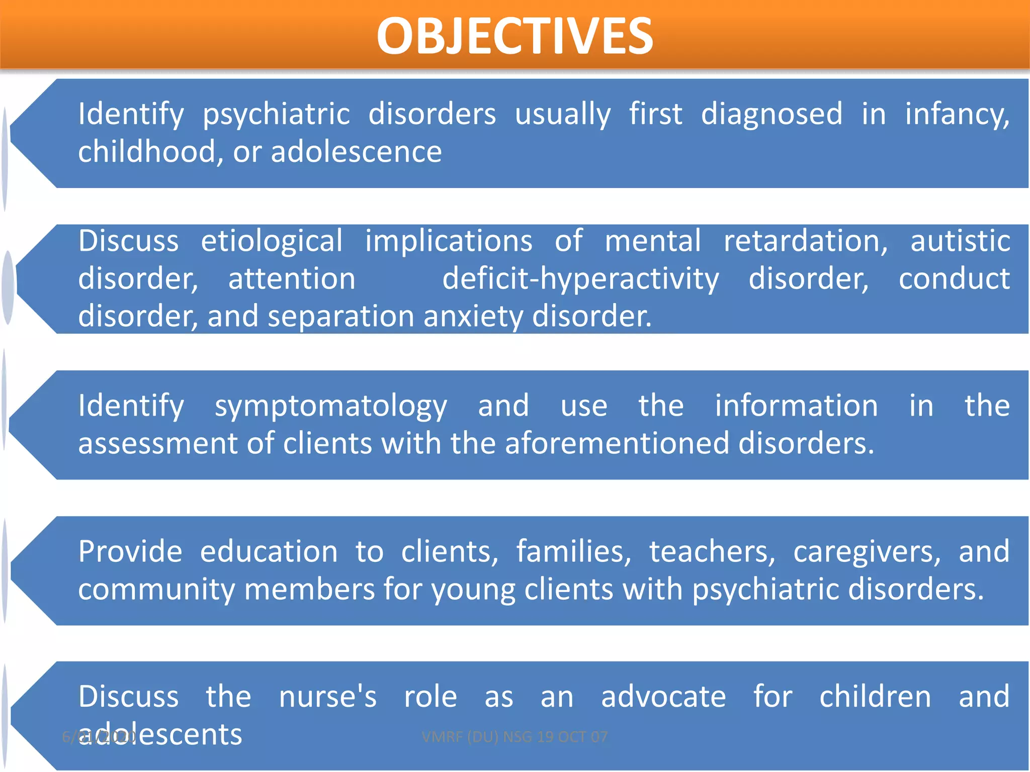 MENTAL DISORDERS, OF INFANCY, CHILDHOOD AND ADOLESCENCE, MENTAL RETARDATION, LEARNING DISORDERS ...