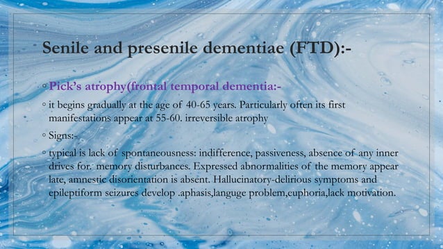 Mental disorders of presenile and senile age | PPT