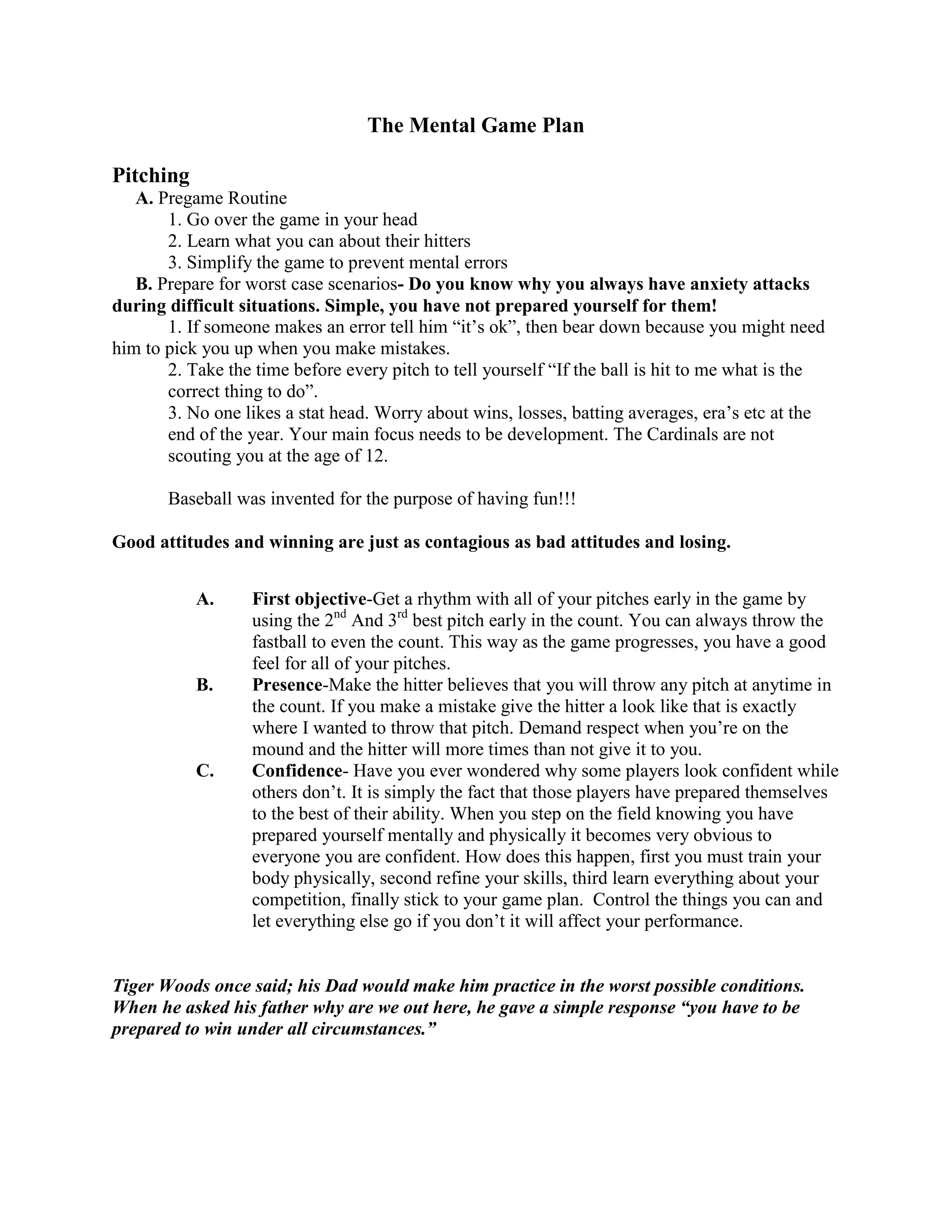 Mental game plan of pitching | DOCX