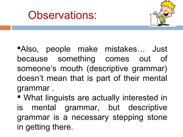 Mental Grammar-Descriptive Grammar (Competence Grammar, Linguistic ...