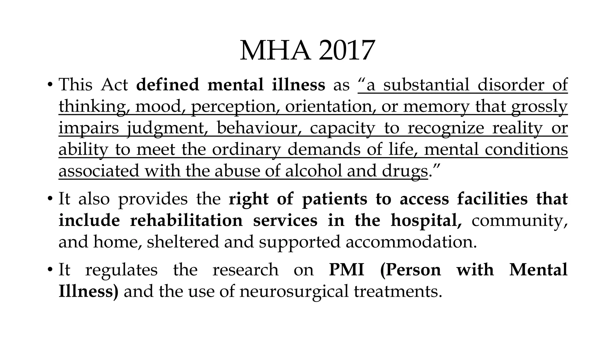 The Mental Healthcare Act, 2017 presentation | PPTX