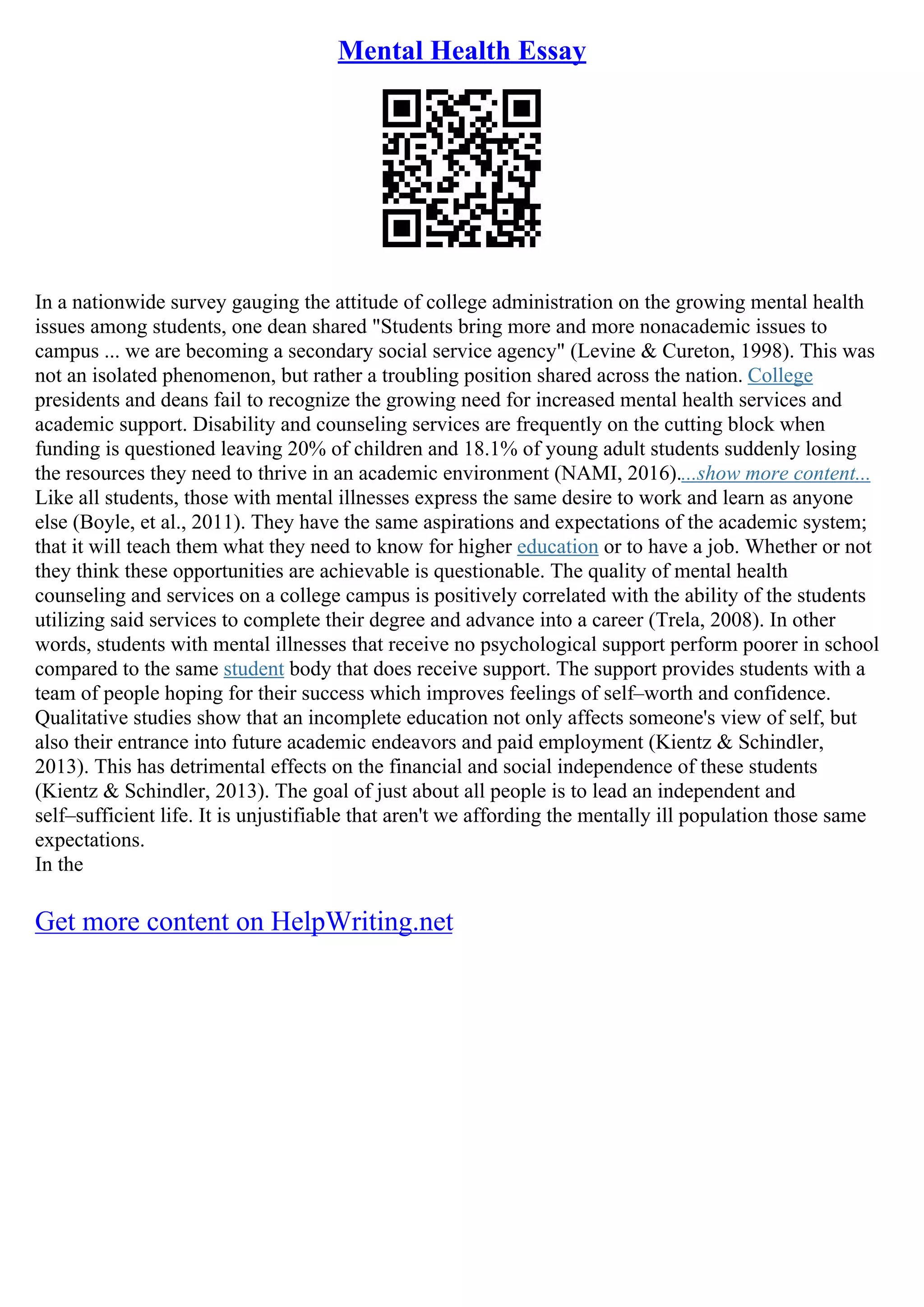 Mental Health Essay | PDF