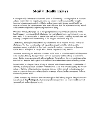 Mental Health Essays. Community College System of New Hampshire | PDF