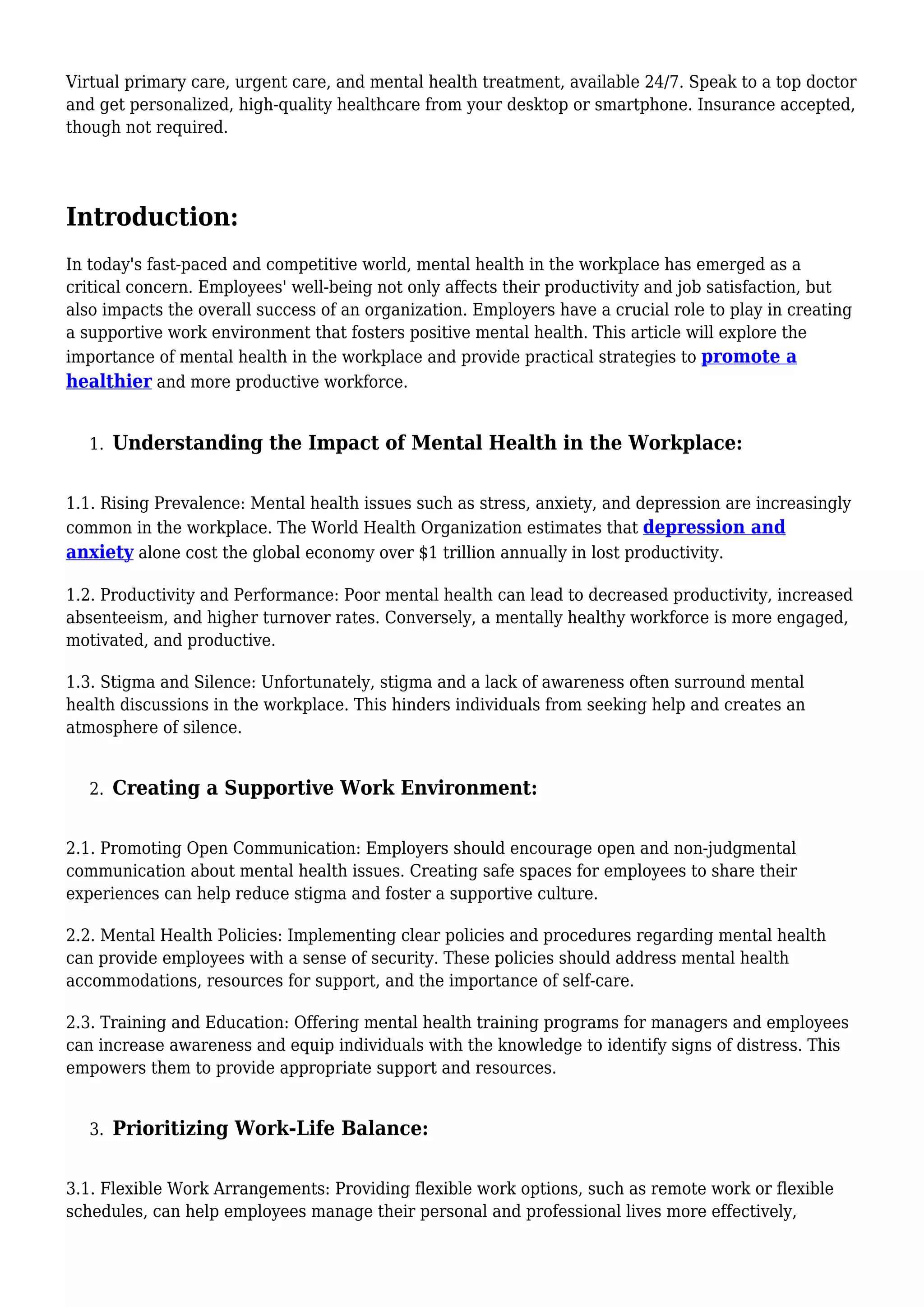 MENTAL HEALTH IN THE WORKPLACE | PDF