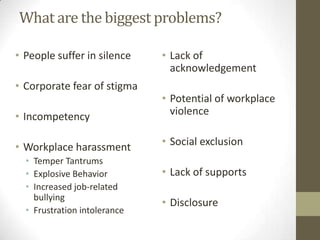 Lack of Mental Health Awareness In The Workplace | PPTX | Mental Health ...