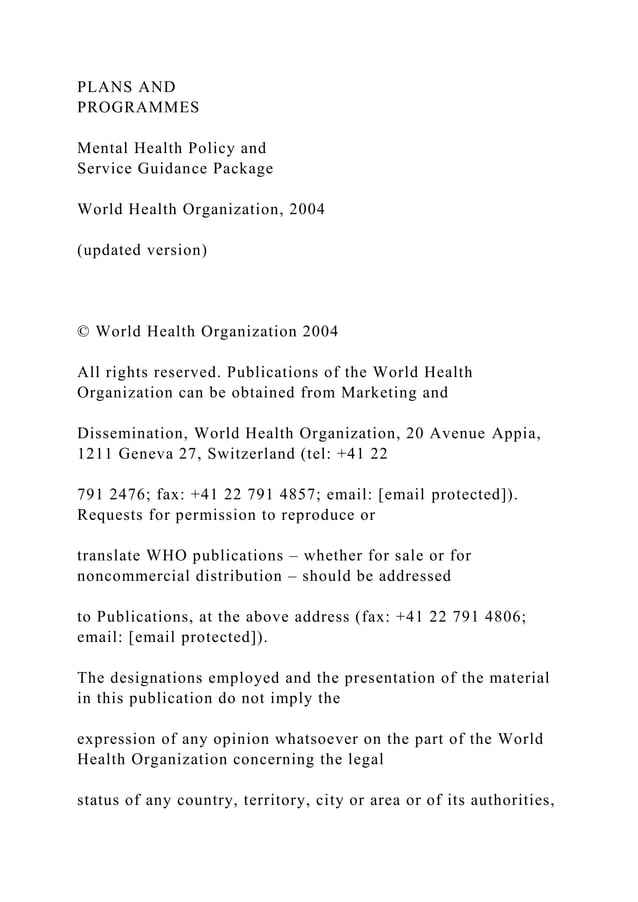 MENTAL HEALTH POLICY, PLANS ANDPROGRAMMESMental He.docx