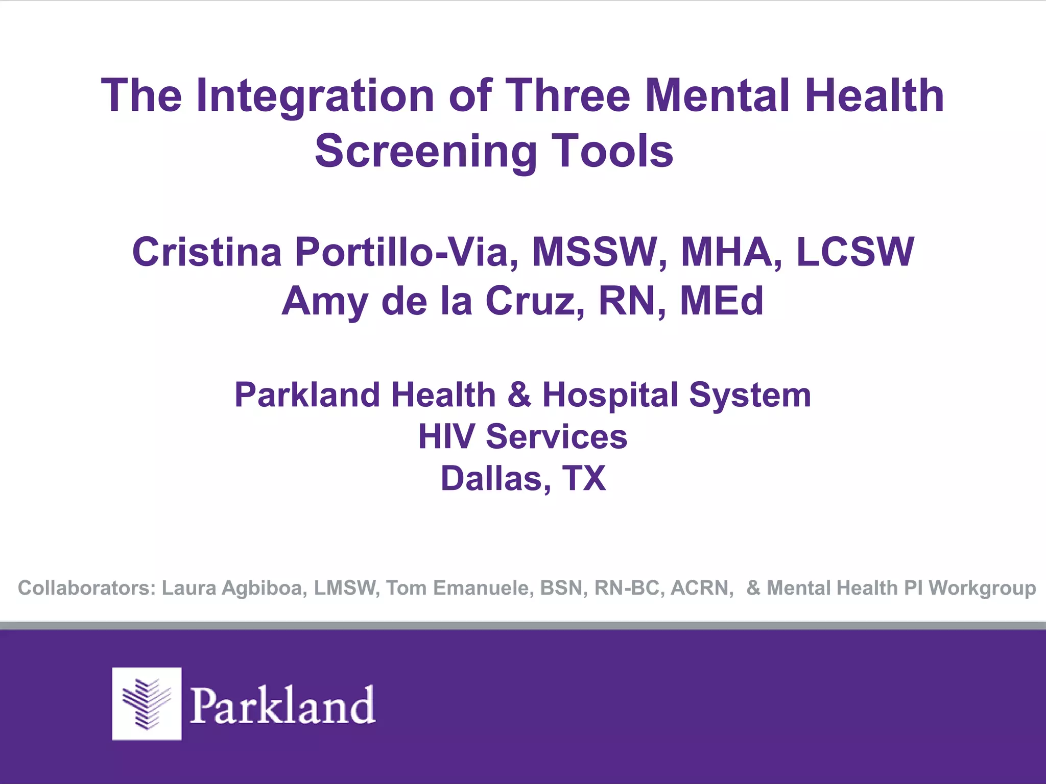 The Integration of Three Mental Health Screening Tools | PPT | Mental ...