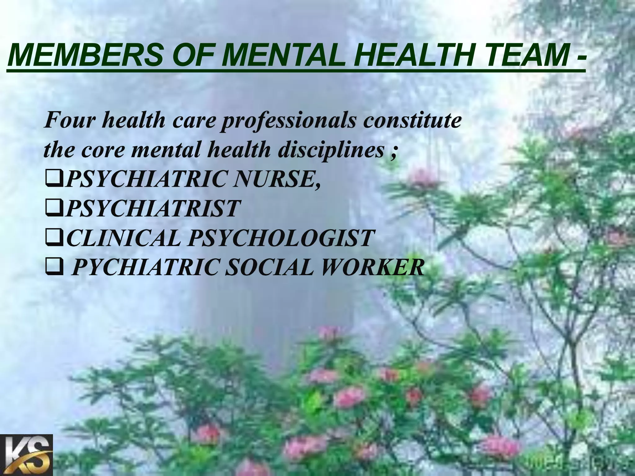 Mental Health team/ Multi disciplinary team by MR. KISHOR SUPET | PPTX