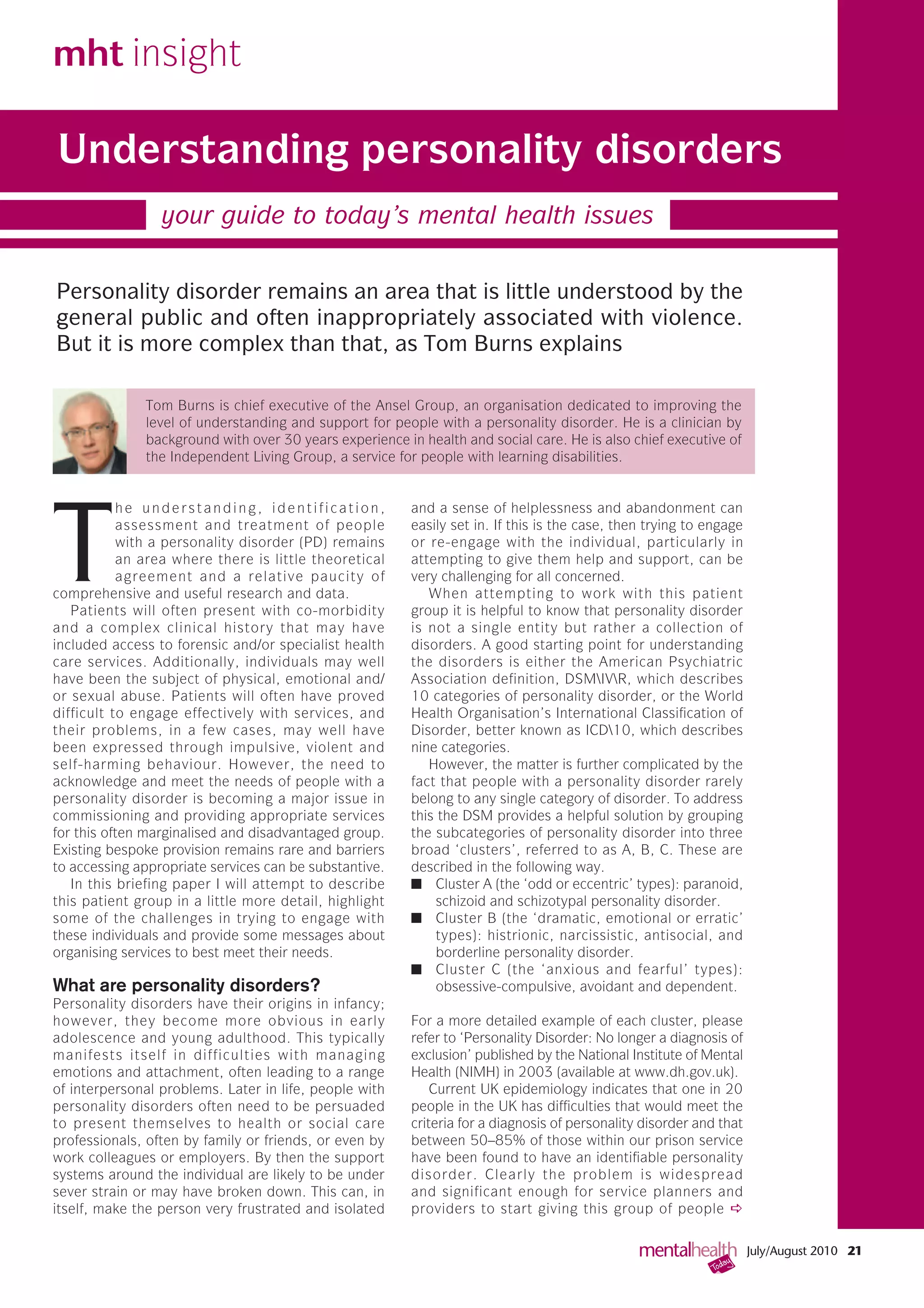 Understanding Personality Disorders By Tom Burns | PDF | Mental Health ...