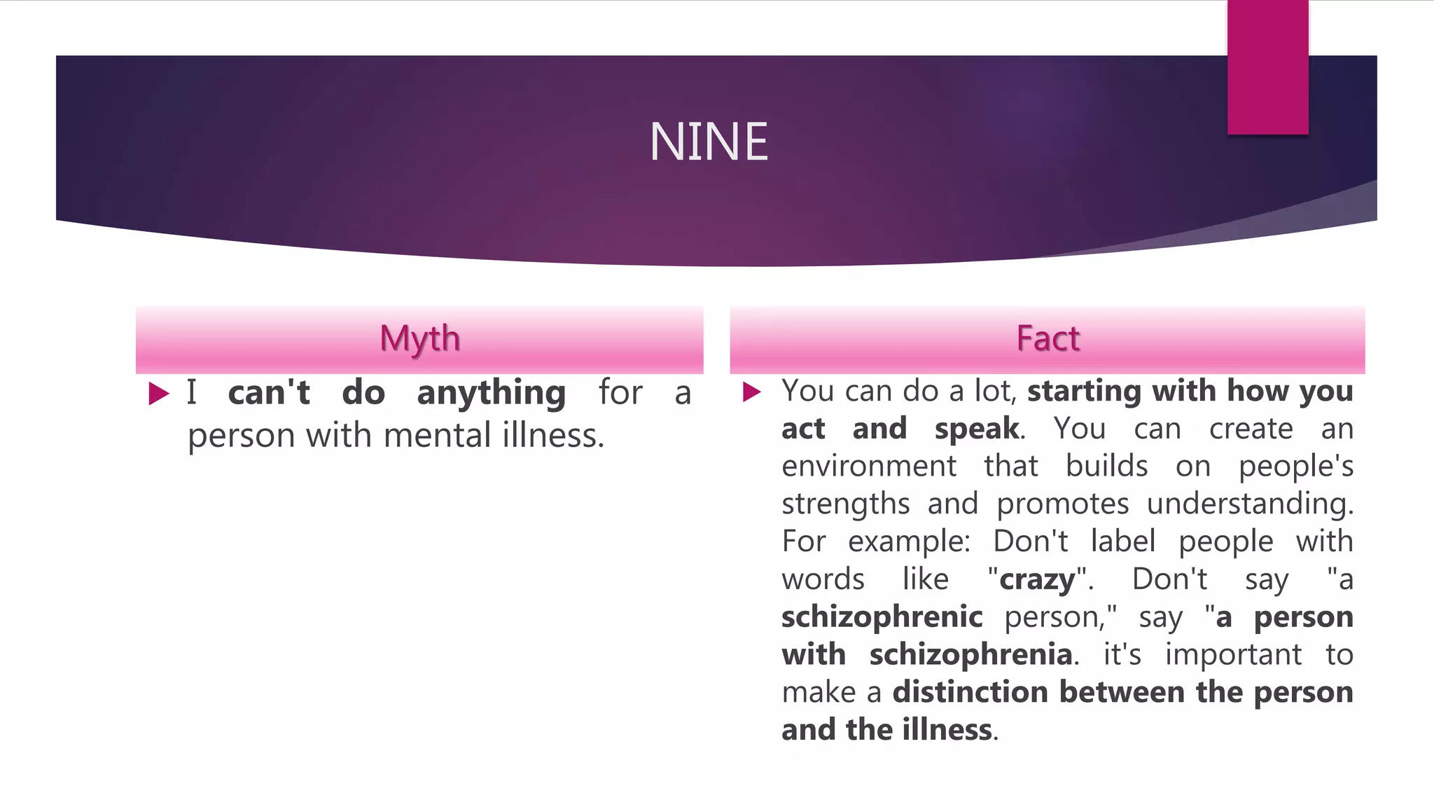 Mental illness (Myths and Facts) | PPSX