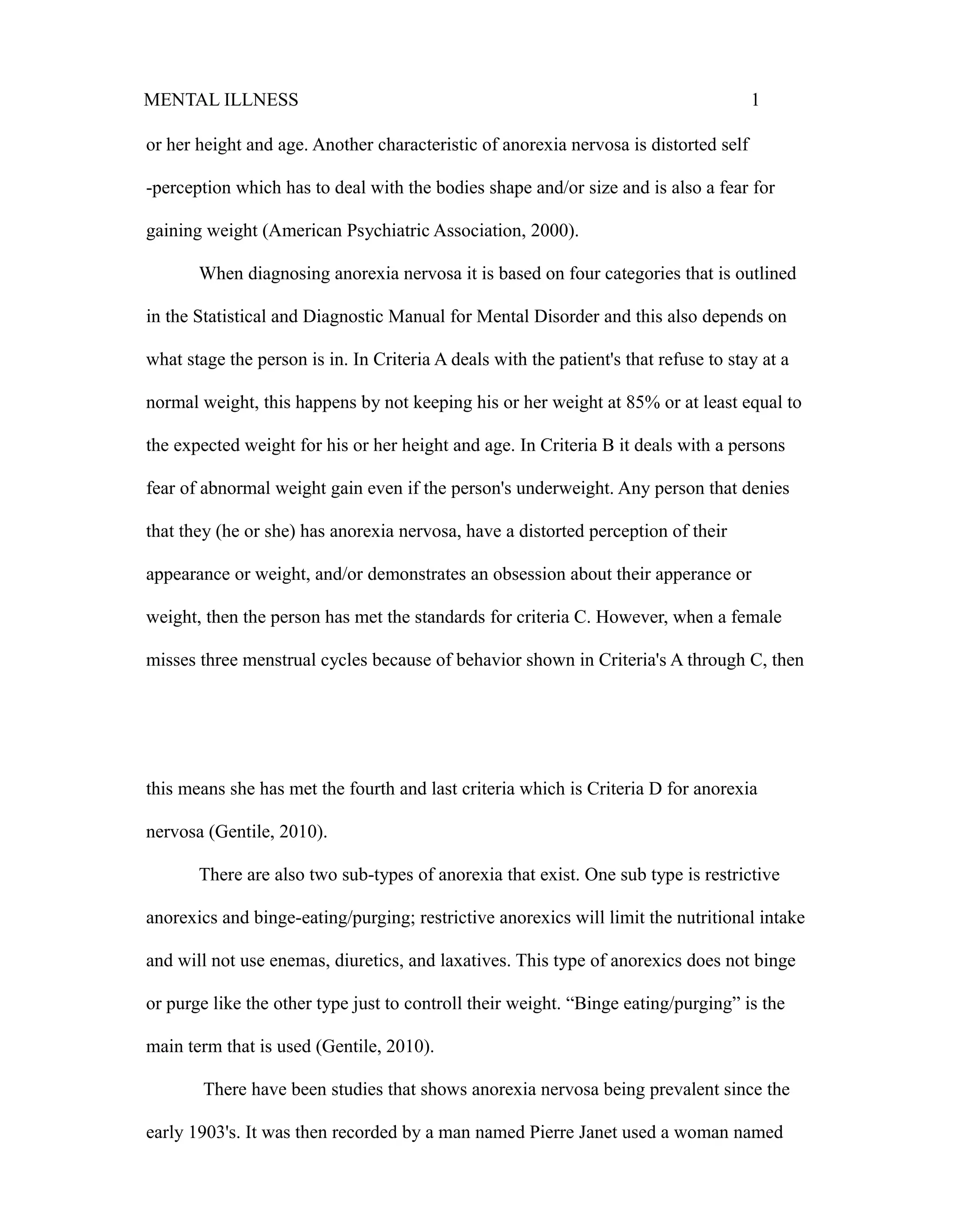 Mental illness assignment | DOC