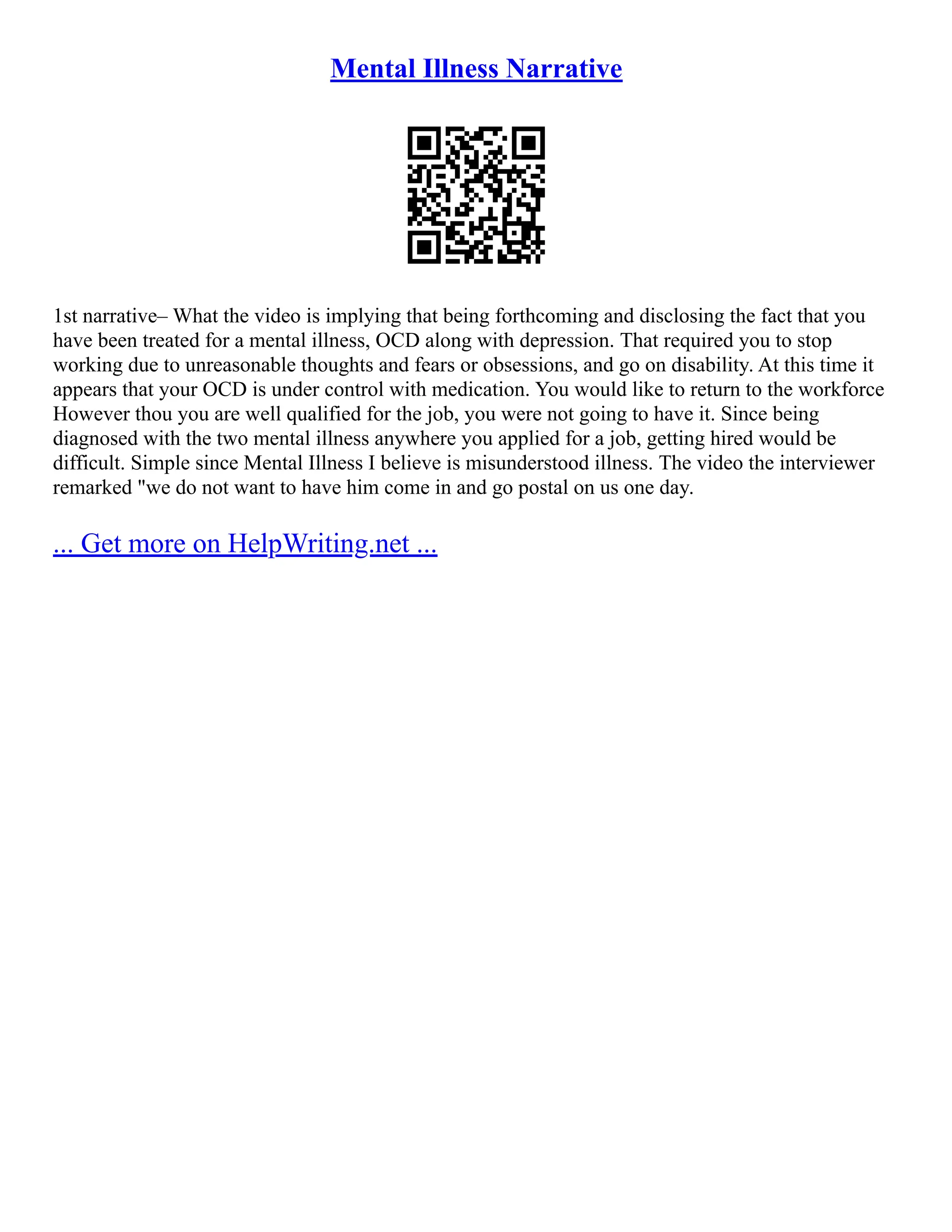 Mental Illness Narrative | PDF