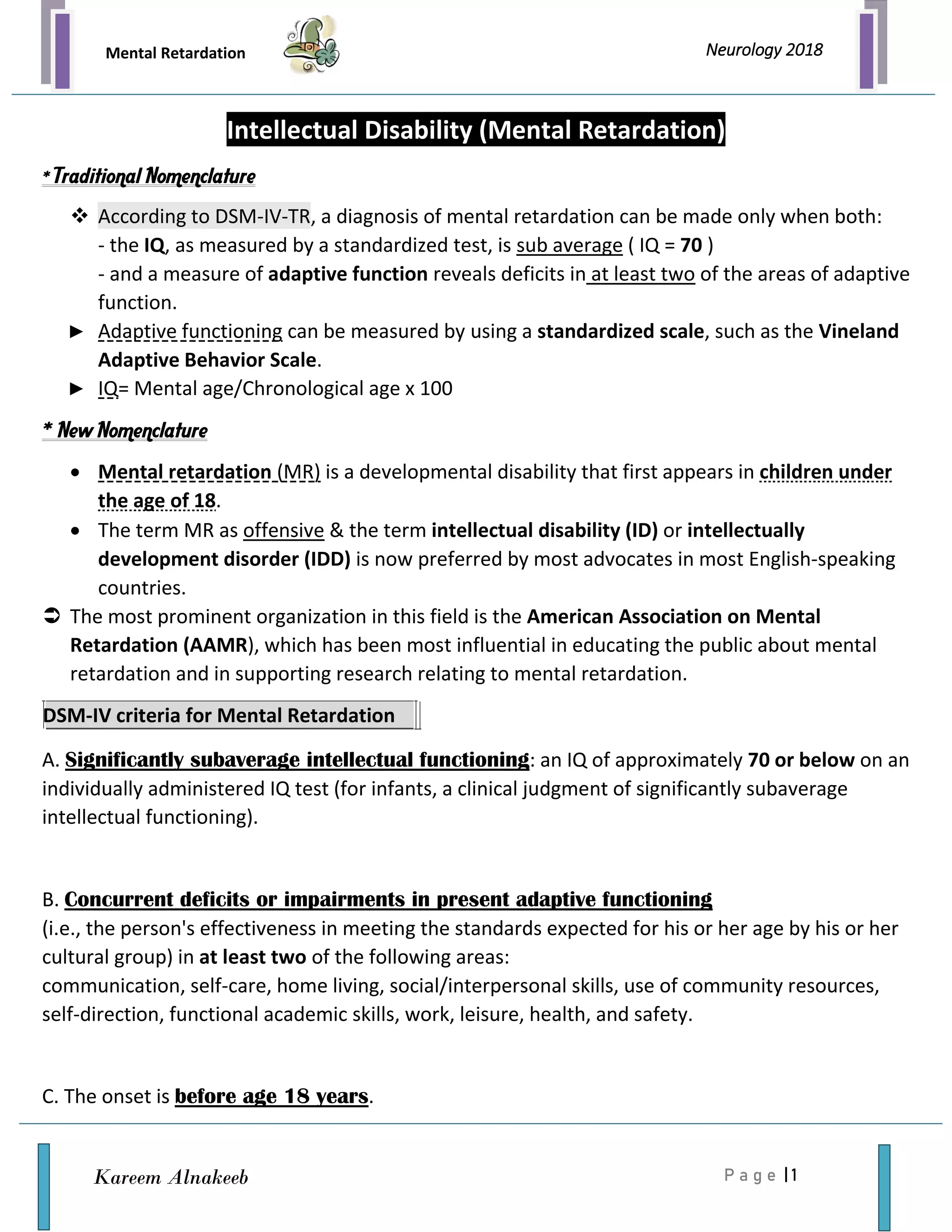 Intellectual Disability (Mental Retardation); Pediatrics 2018 | PDF ...