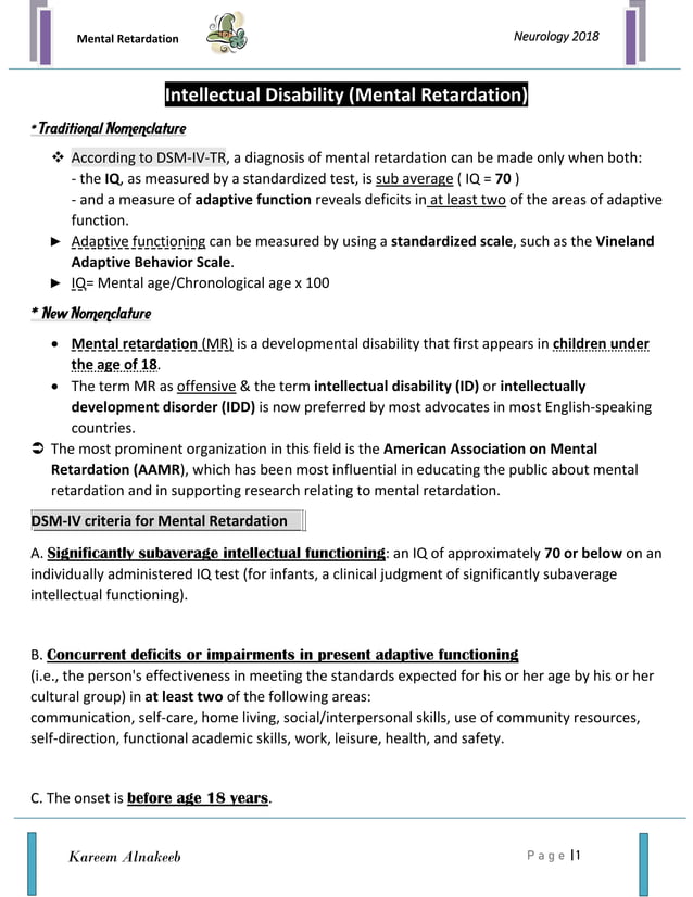 Intellectual Disability (Mental Retardation); Pediatrics 2018 | PDF ...