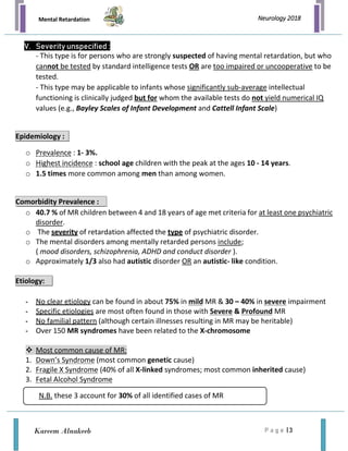 Intellectual Disability (Mental Retardation): Pediatrics Notes 2018 | PDF