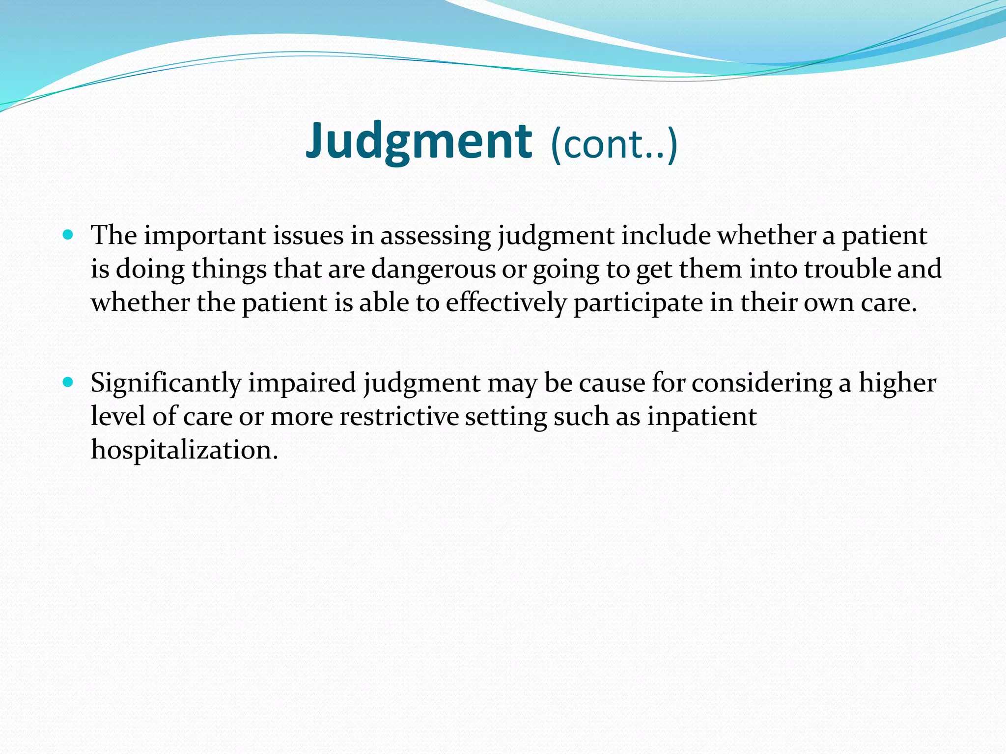 Mental state examination abstract thinking, insight and judgment | PPTX