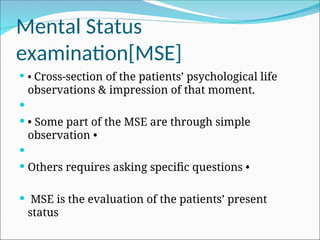 MENTAL STATUS EAMINATION[MSE] for undergraduates (Psych) | PPT