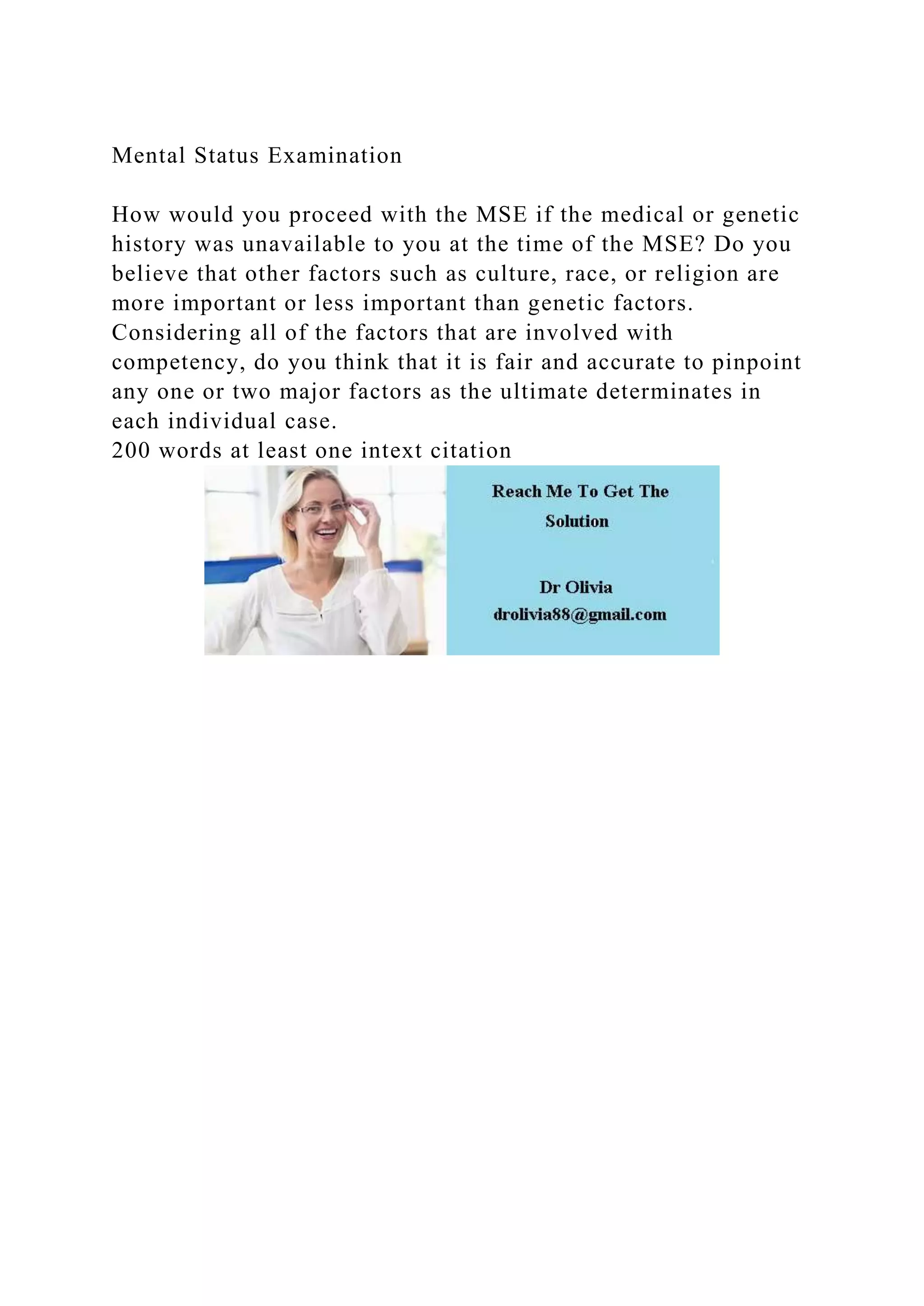 Mental Status ExaminationHow would you proceed with the MSE if t.docx