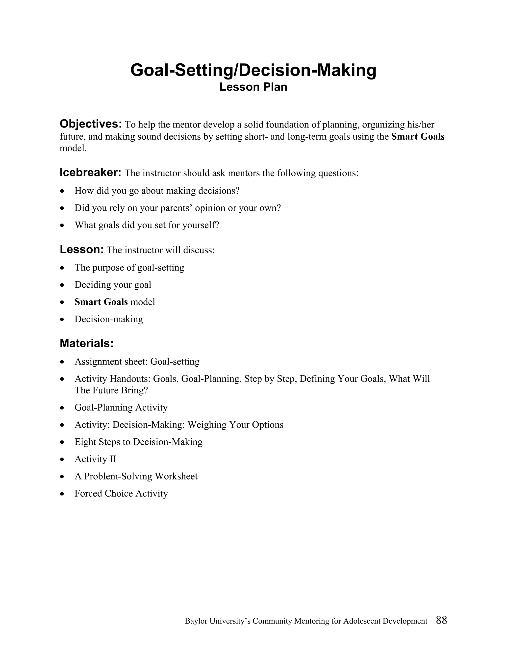 Setting Goals and Making Decisions | PDF