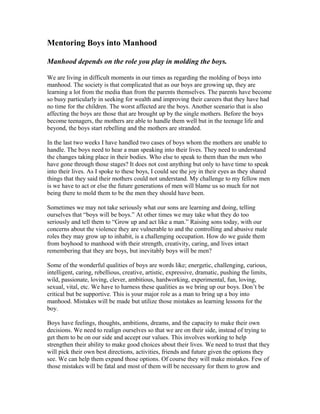 Mentoring boys into manhhod | PDF