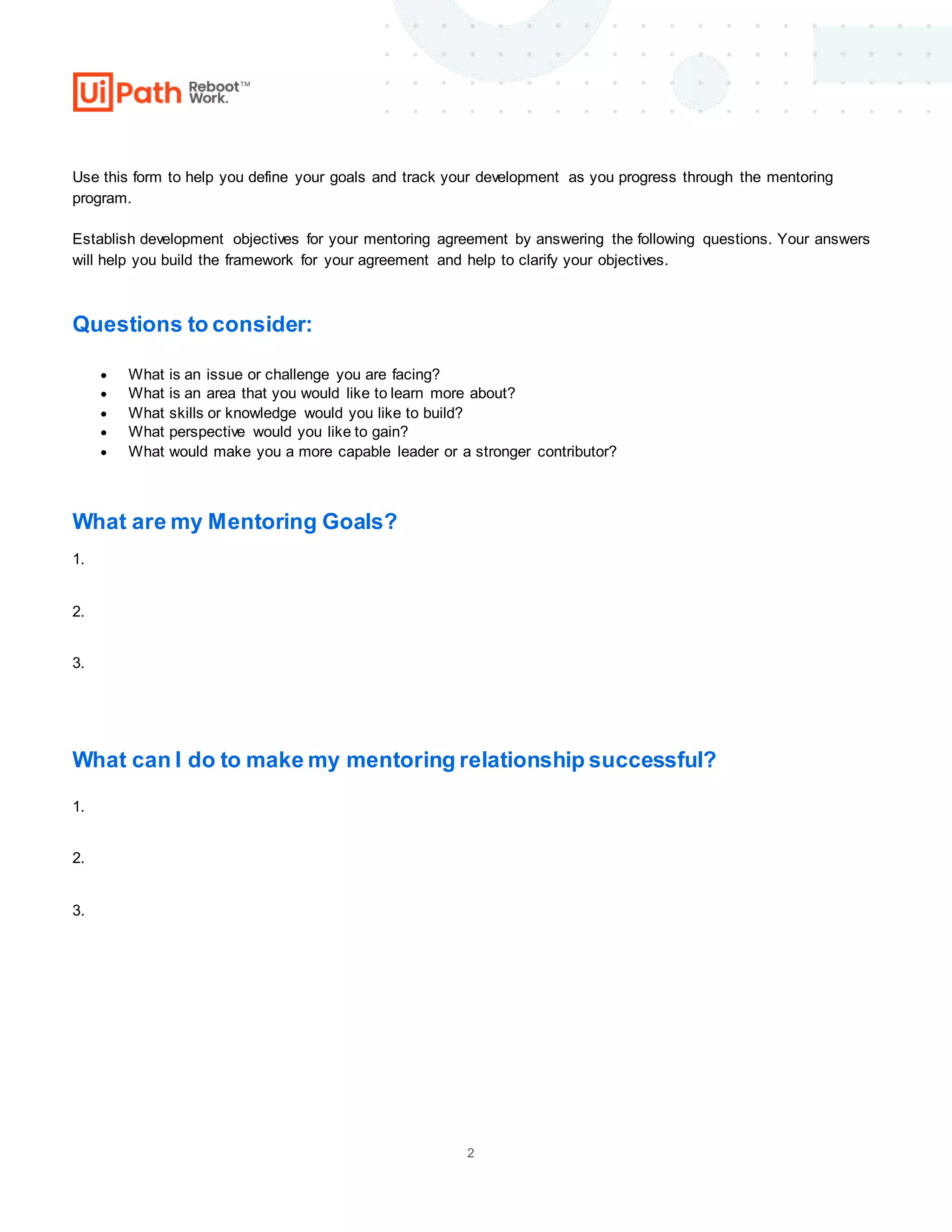 Mentoring development plan | DOCX