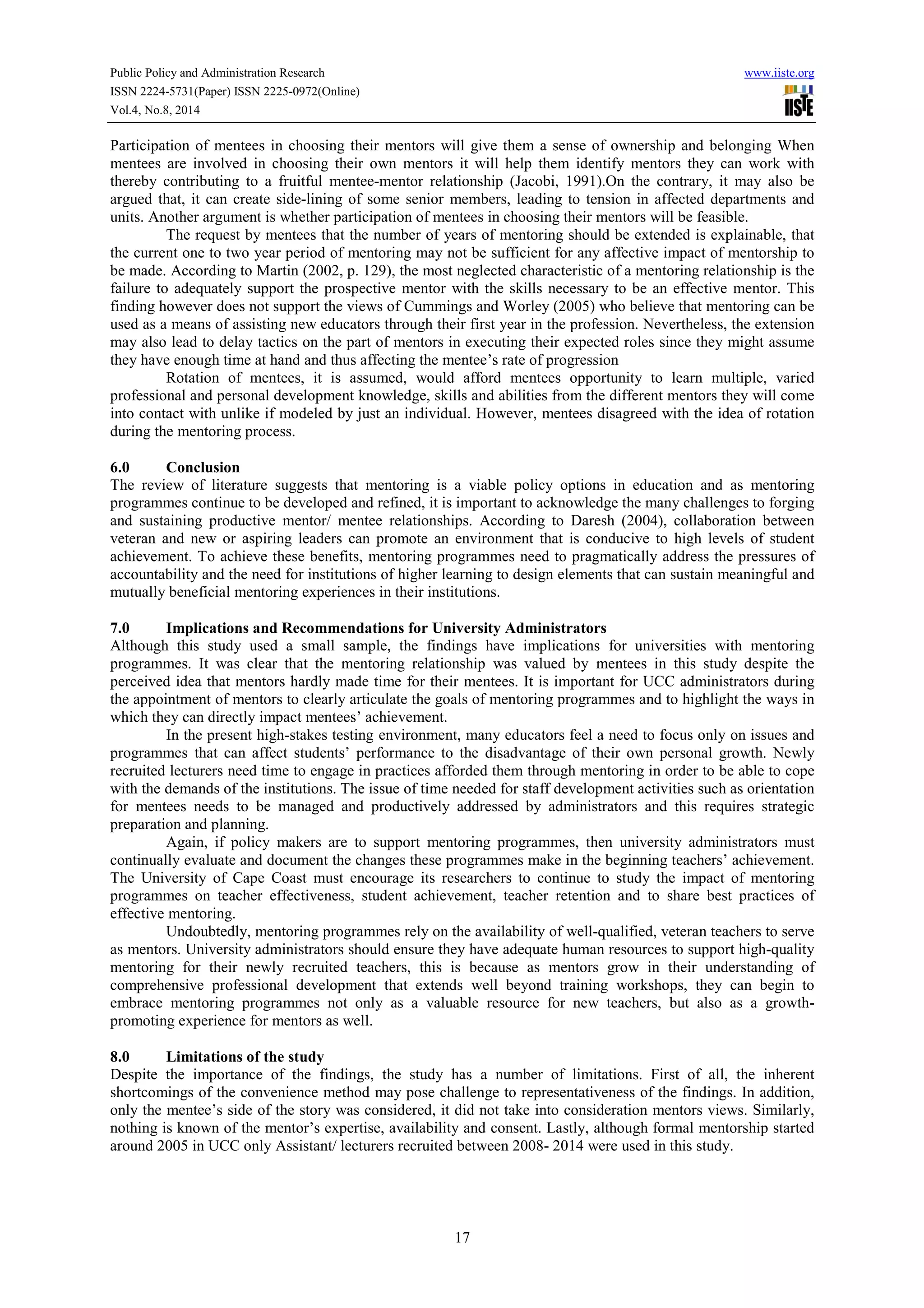 Mentoring in the university of cape coast | PDF