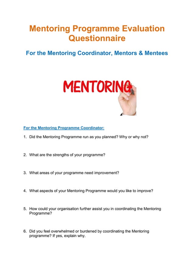 Free - Mentoring Programme Evaluation Questionnaire | PDF