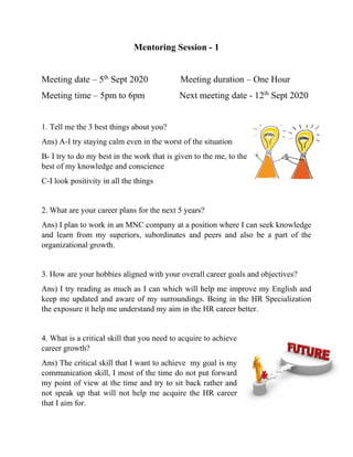 Mentoring Program Report ( Basic Questions regarding career) | PDF ...