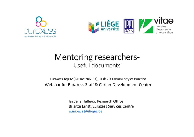 Mentoring researchers - useful documents | PPT