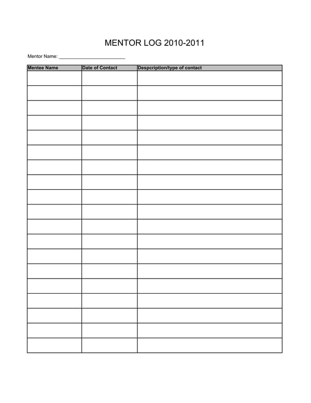Mentor Log | XLS
