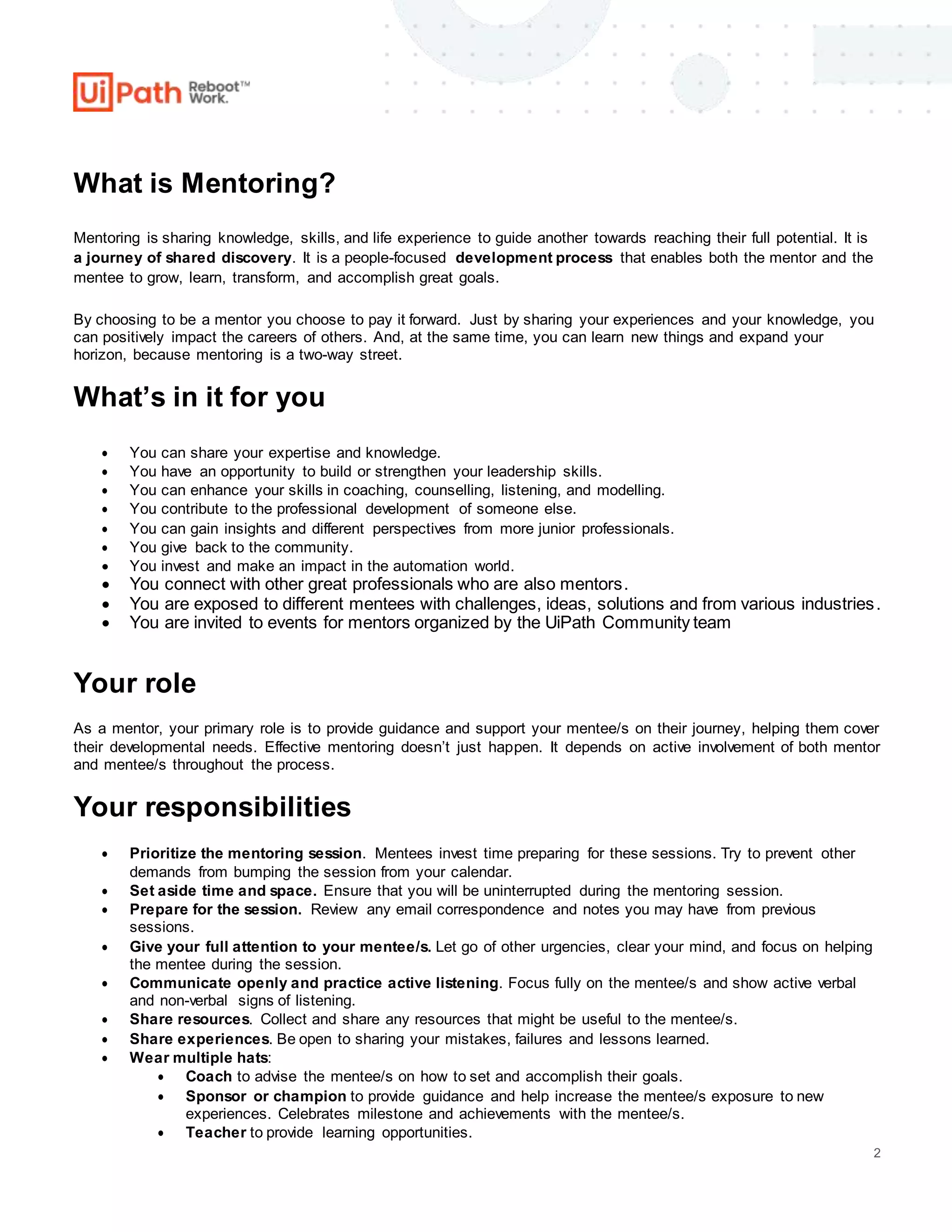 Mentor roles, responsibilities and best practices | DOCX