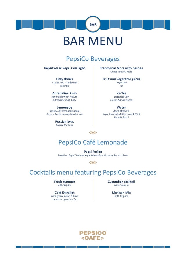 PepsiCo Cafe Menu 2013 | PDF
