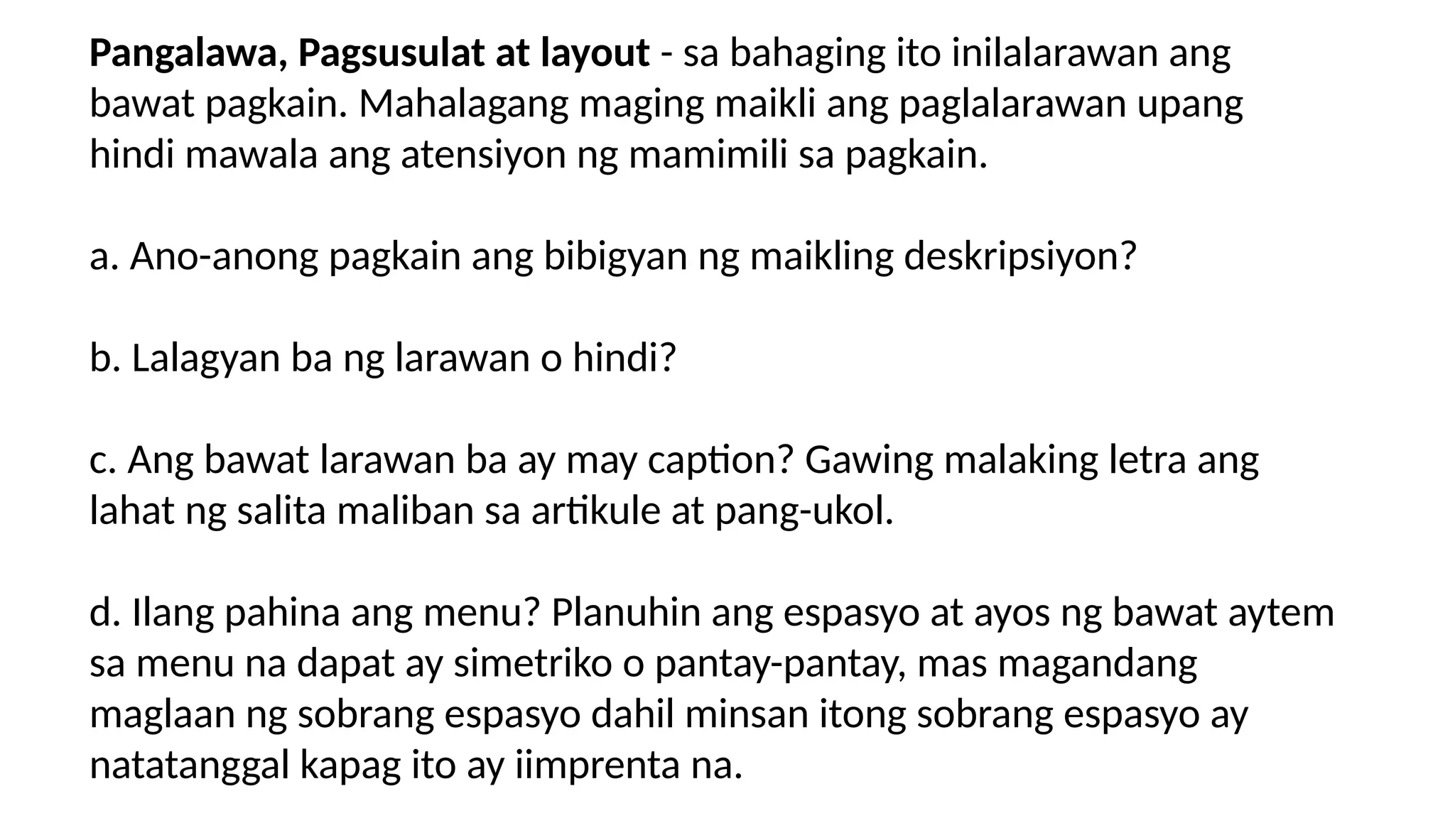 ARALIN SA PILING LARANG TEKBOK MENU ng PAGKAIN | PPTX