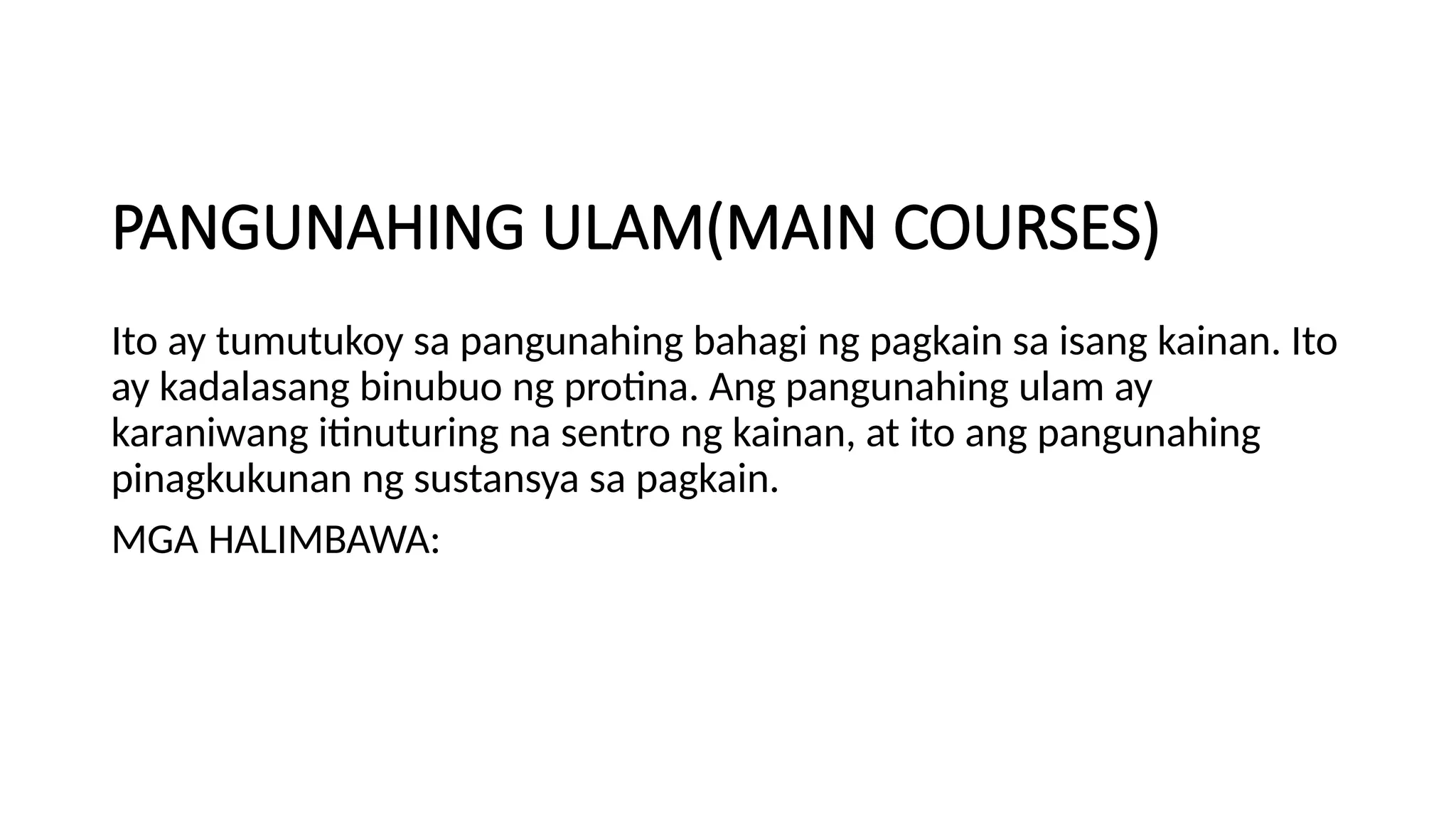 ARALIN SA PILING LARANG TEKBOK MENU ng PAGKAIN | PPTX