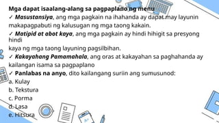 ARALIN SA PILING LARANG TEKBOK MENU ng PAGKAIN | PPTX