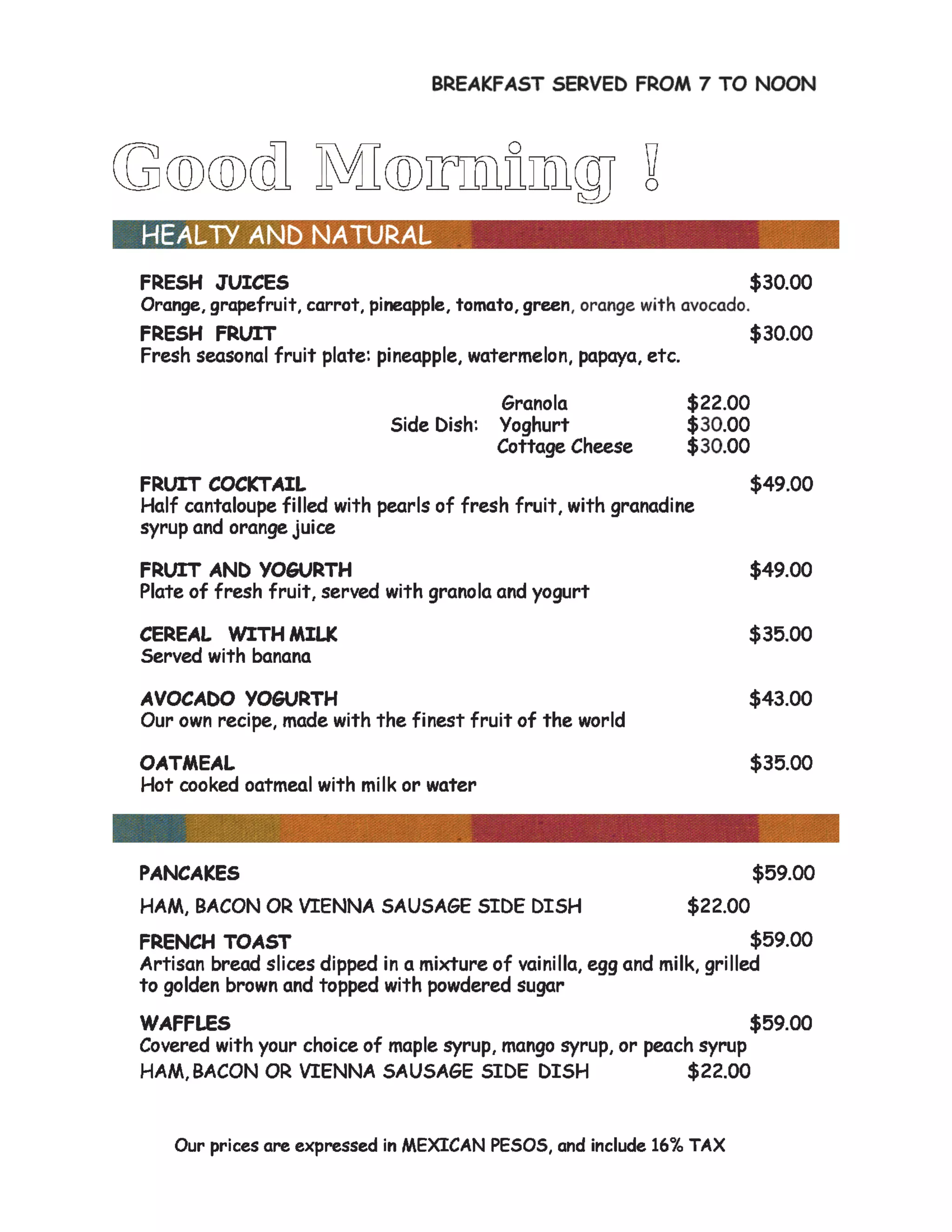 Menú Desayuno Ingles | PDF