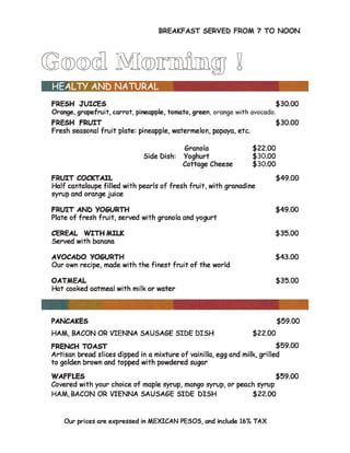 Menú Desayuno Ingles | PDF