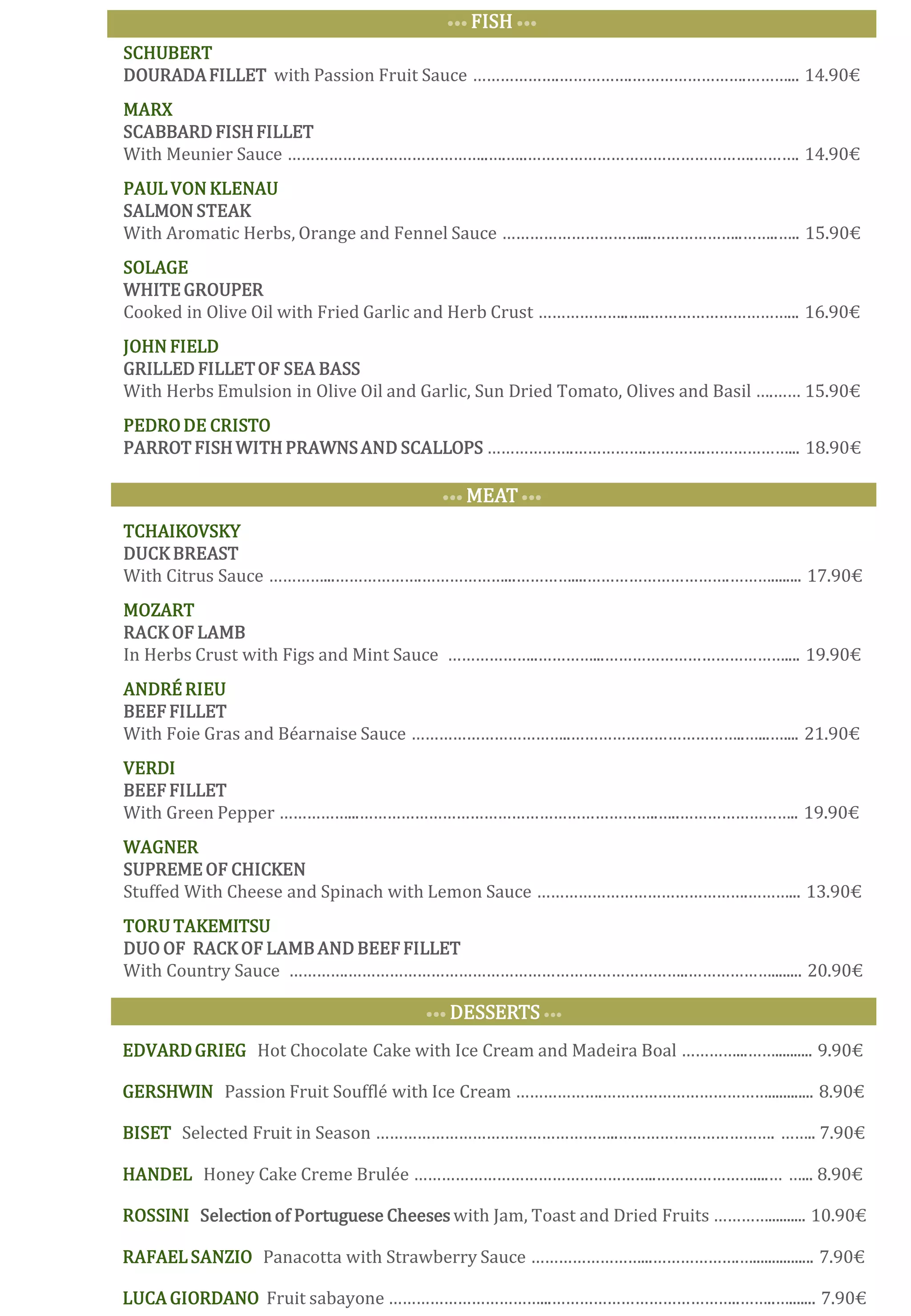 Restaurante Mozart - Menu à La Carte - English | PDF