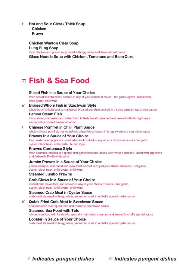 Chinese 6 course menu with Example