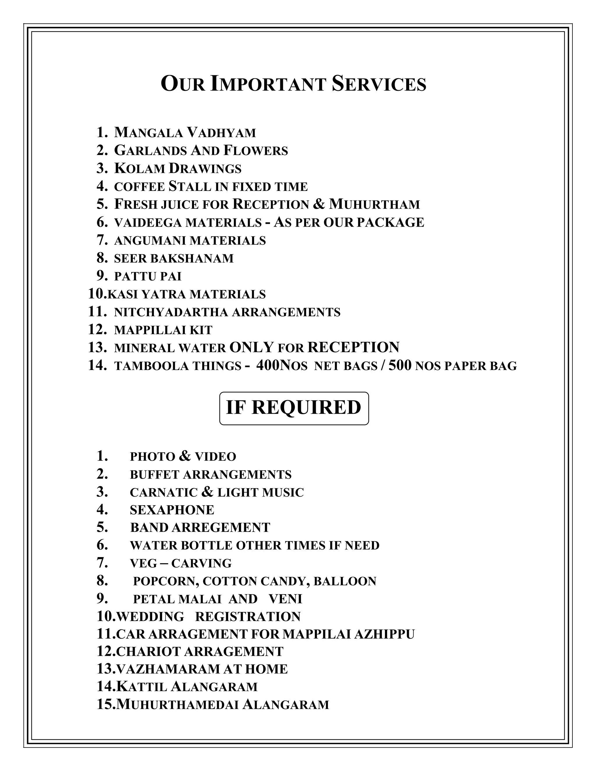 S.K.Catering Services - Menu1 | DOC
