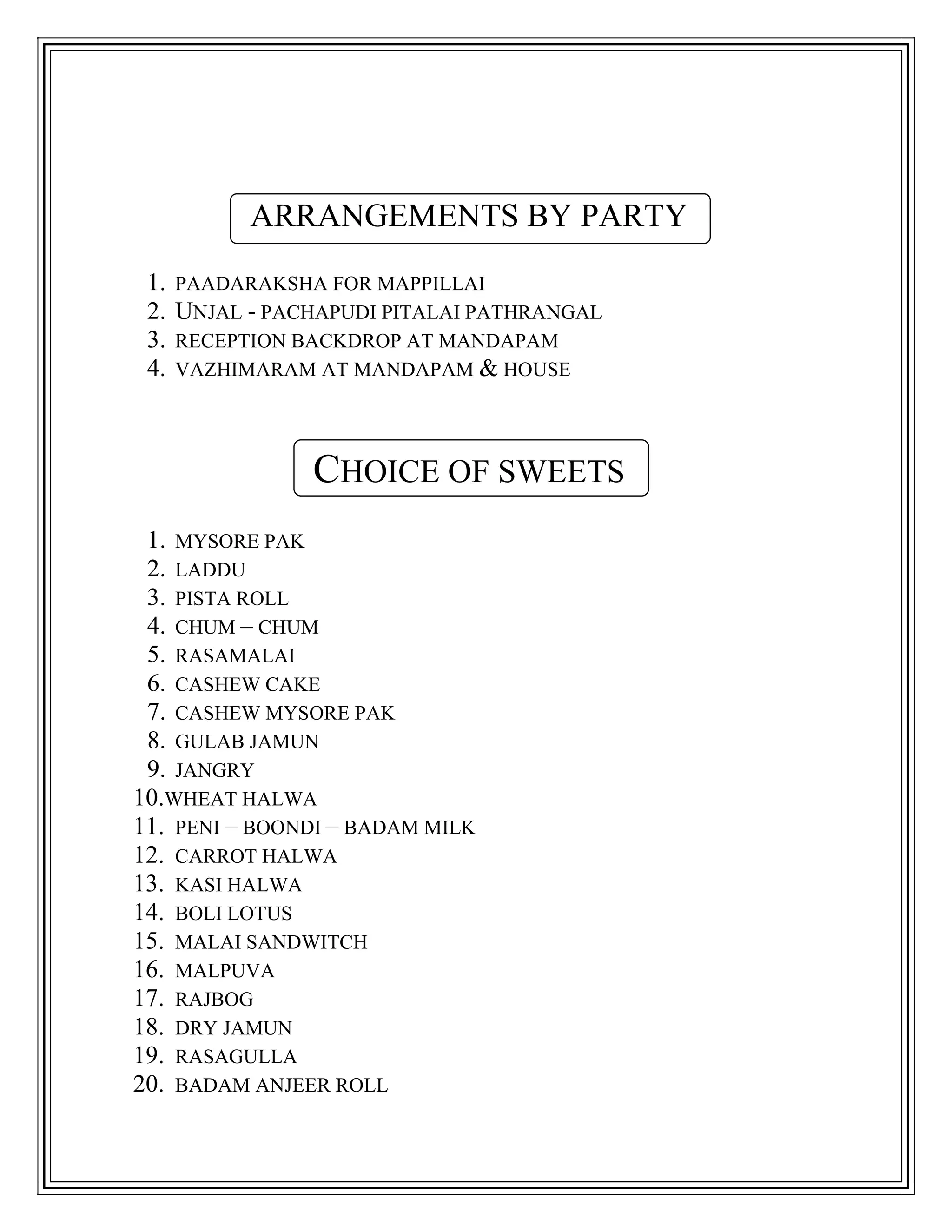 S.K.Catering Services - Menu1 | DOC